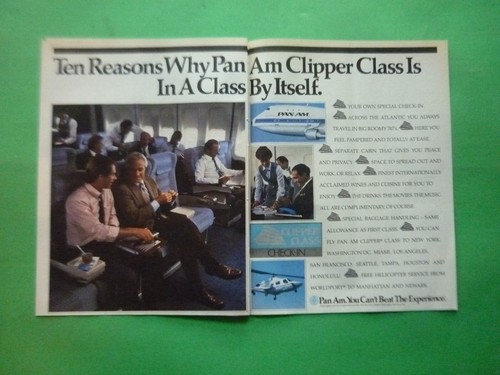 Pan-am Airlines American 1984 Vintage Advertising Clipper Class 2WS ...