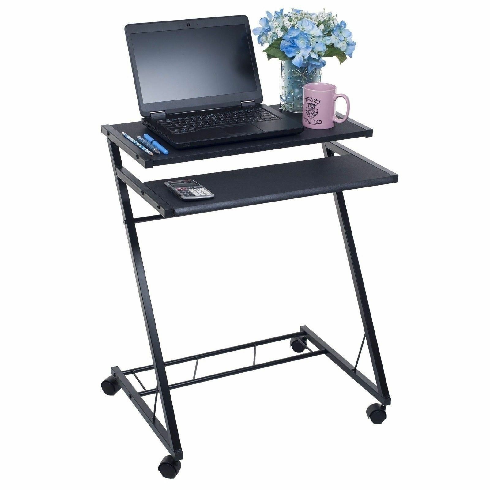 Black Finish Metal Laptop Rolling Desk Mobile Portable Cart Table ...