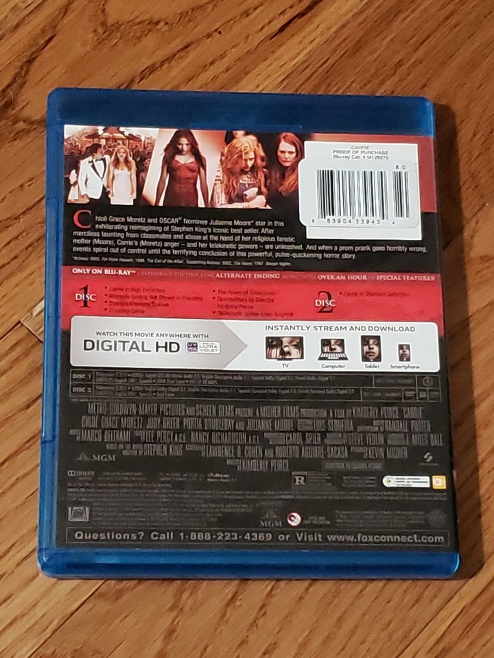 Carrie Blu-ray DVD Digital 2 Disc Portia Doubleday Chloe Grace Moretz ...