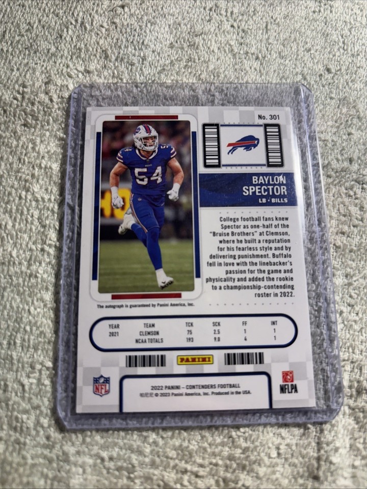 2022 Panini Contenders BAYLON SPECTOR ROOKIE AUTO #301 Buffalo Clemson ...