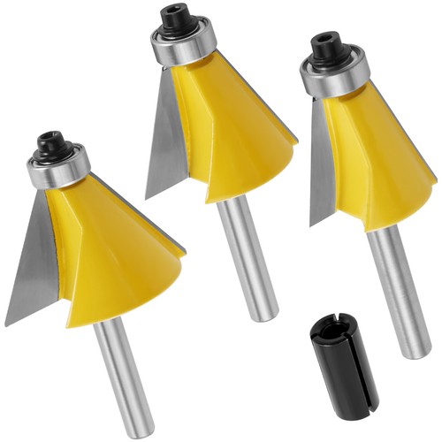 3Pcs 1/4" Shank Chamfer Router Bit Set Bevel Edge Forming 15° 22.5° 30 ...