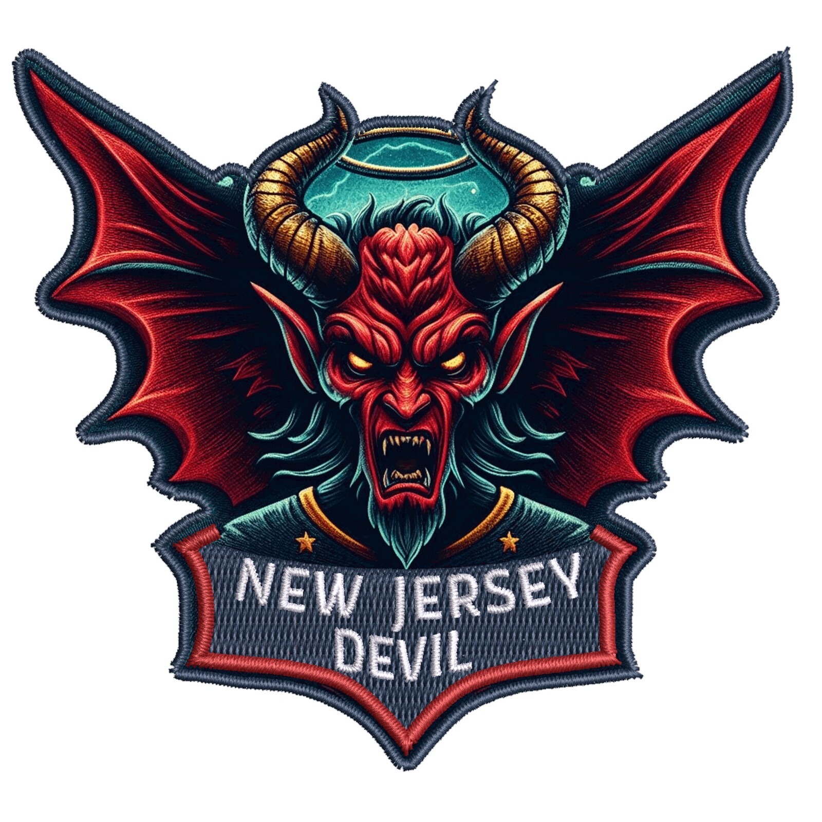 Jersey Devil Patch Iron-on Applique Cryptid Badge, Pine Barrens ...