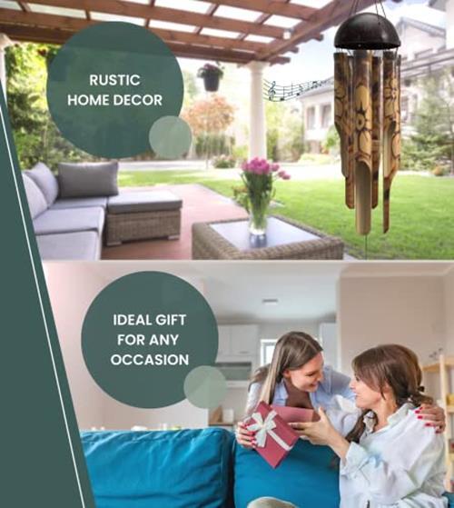Nalulu Rustic Bamboo Wind Chimes - Outside Outdoor Wooden Assorted ...
