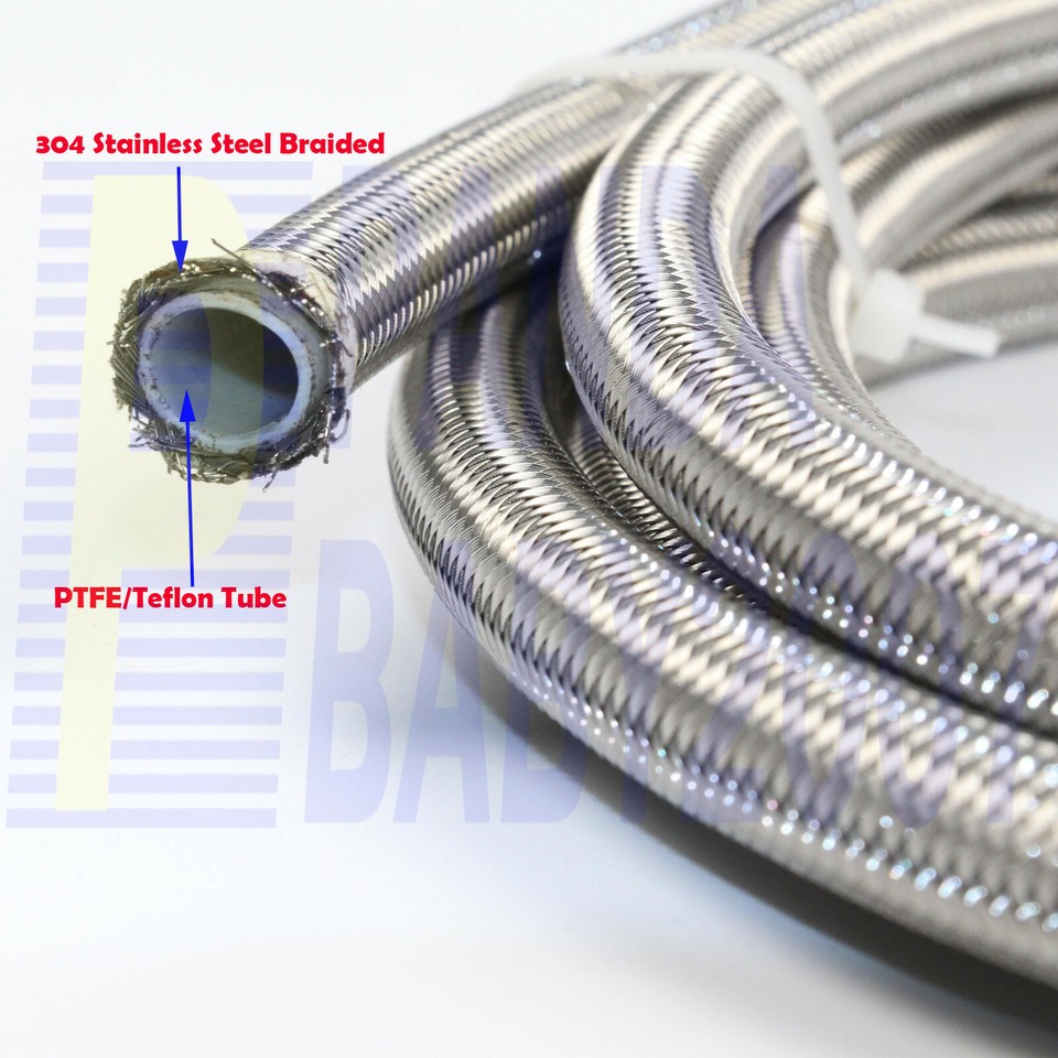 10M OIL GAS LINE E85 PTFE PTEF AN6 6AN -6 06 TEFLON STEEL HOSE END ...