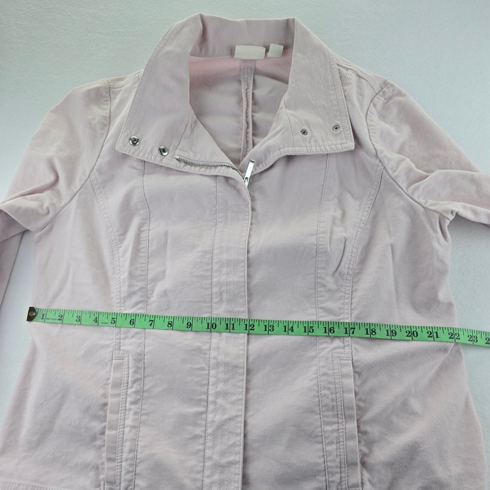 Chicos Women's Pink Full Zip Moto Jacket Snap Tab Collar Casual Size 3 ...