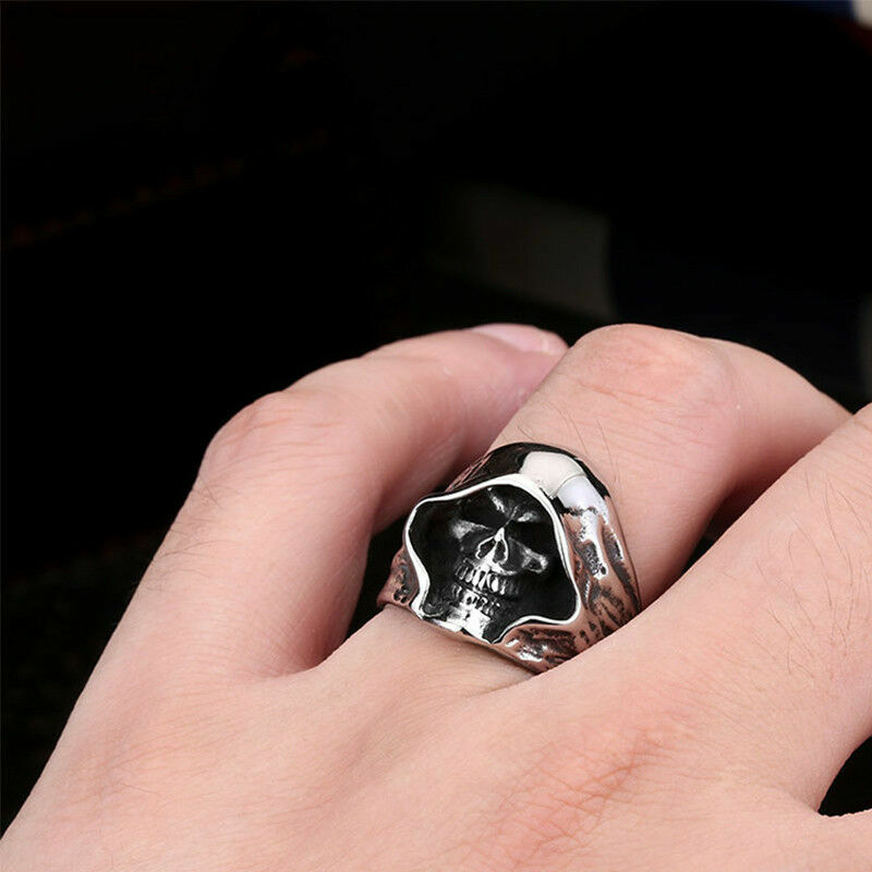 925 Sterling Silver New Fashion Biker Skull Wedding Engagement Ring ...