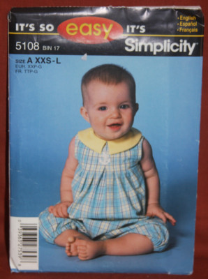 Simplicity 5108 Easy Unisex Baby Romper and Hat Pattern Size XXS - L ...