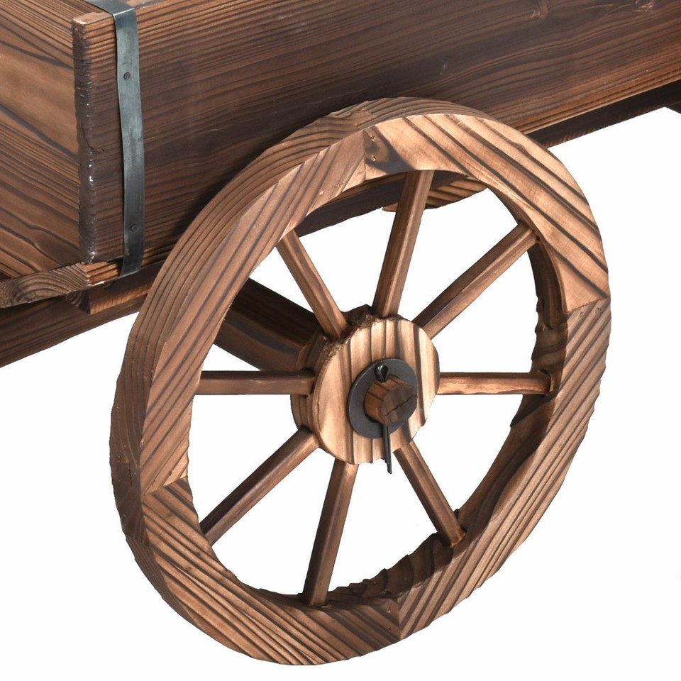Wood Wagon Flower Planter Pot Stand W/Wheels Home Garden Outdoor Decor ...