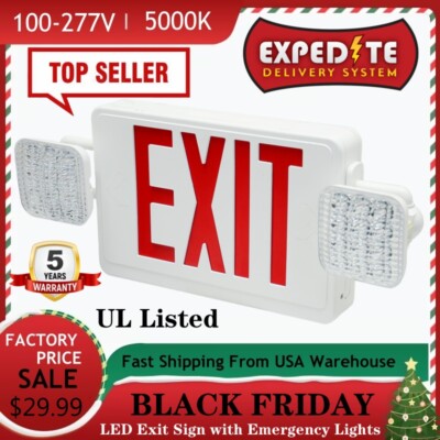 Exit Sign with Emergency Lights, LED Emergency Exit Light with Battery ...