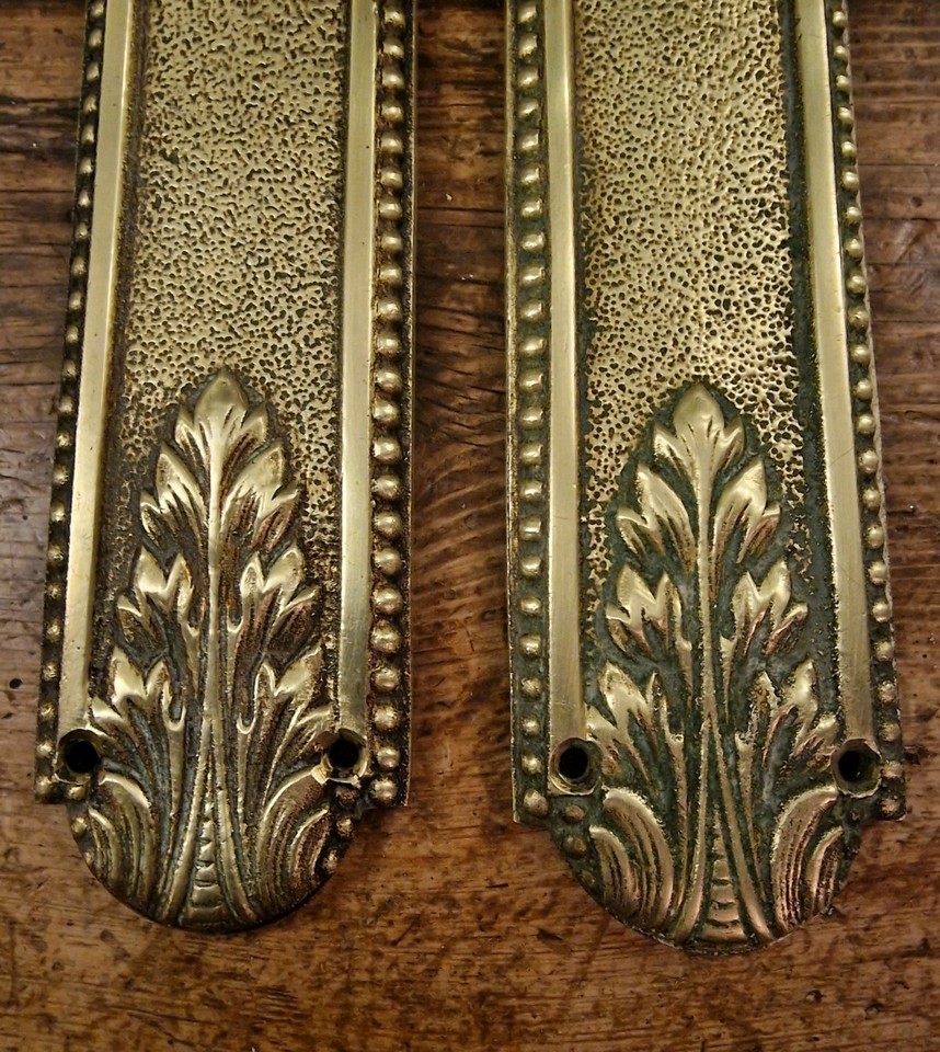 A Pair of Large Victorian Cast Brass Finger Plates. Acanthus Leaf ...