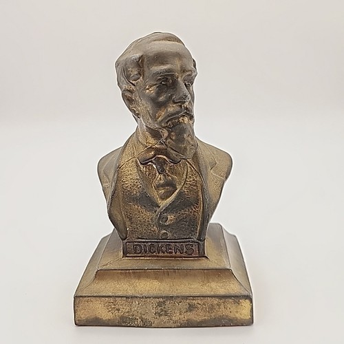 Vintage Charles Dickens Bronze Tone Bust Bookend Small Author Statue ...