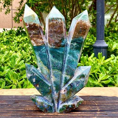 6.97LB Natural Water Grass Agate Column Quartz Multi pointed Column | eBay