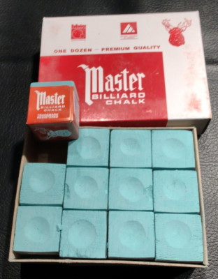 1 BOX ( 12 PIECES ) GREEN MASTER CHALK PACK - POOL & BILLIARD CUE CHALK ...