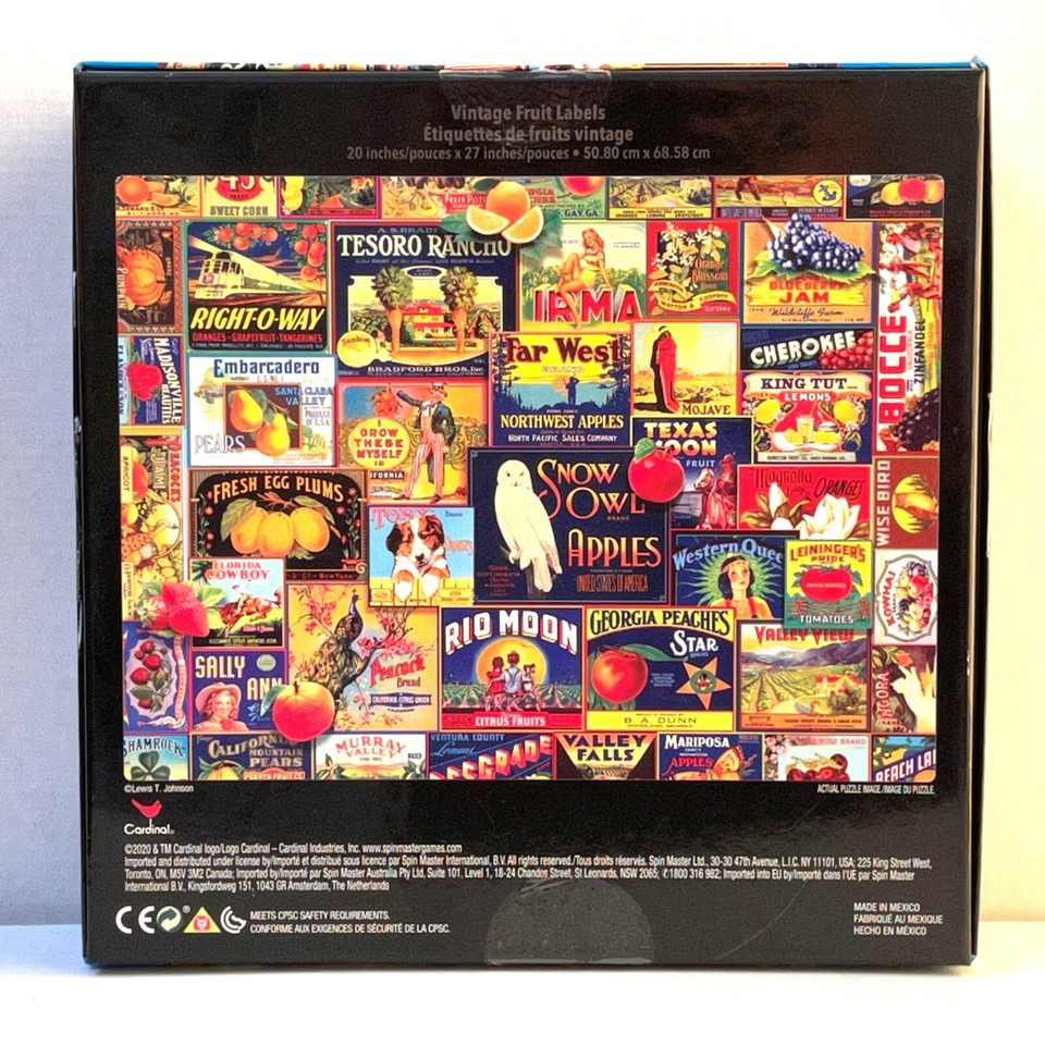 VINTAGE FRUIT LABELS Puzzle 1000 Pieces 20 x 27 Cardinal Puzzles ...