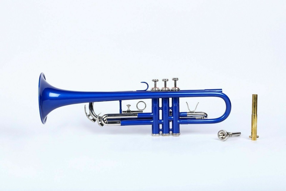 TRUMPET BB BLUE BRASS BB PITCH WITH HARD CASE AND MOUTHPIECE | eBay