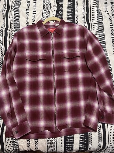 Supreme Shadow Plaid Flannel Zip Up Shirt Magenta (Large) | eBay
