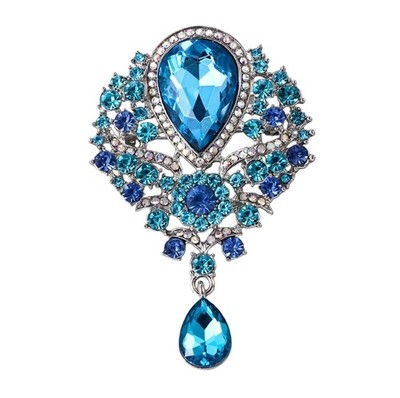 Brooch Super Sparkly Turquoise & A/B Rhinestone Crystals Teardrop ...