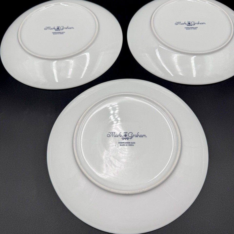 Mark and Graham Navy Blue GINGHAM CHECK 8.25” Gold Rim Salad Plates SET ...