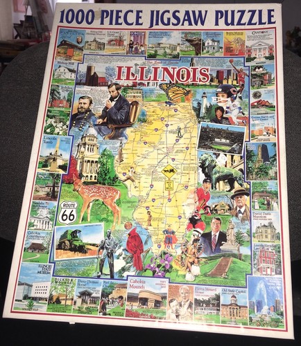 2002 ILLINOIS 1000 PC JIGSAW PUZZLE CHICAGO LINCOLN GRANT REAGAN MAP ...