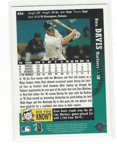 1997 COLLECTOR'S CHOICE BASEBALL RUSS DAVIS #484 - SEATTLE MARINERS | eBay