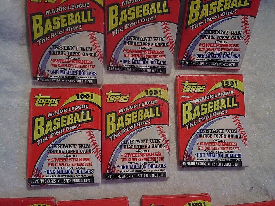 10-1991 TOPPS BASEBALL UNOPENED PACKS, *(gum stained wrappers) chipper ...