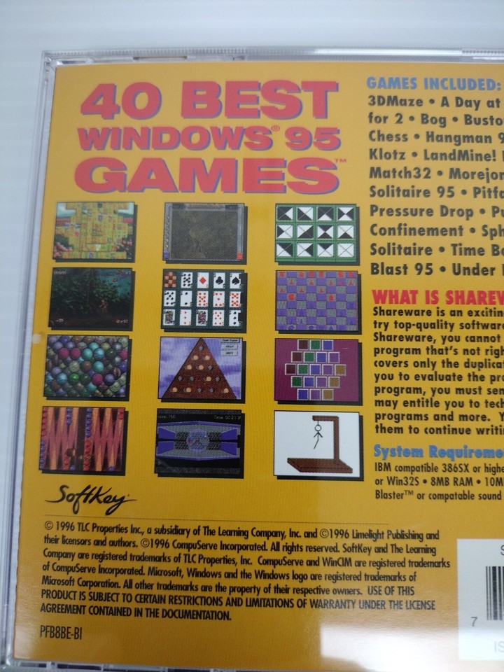40 Best WINDOWS 95 Games (PC, CD-ROM © 1996) SoftKey Interactive Games ...