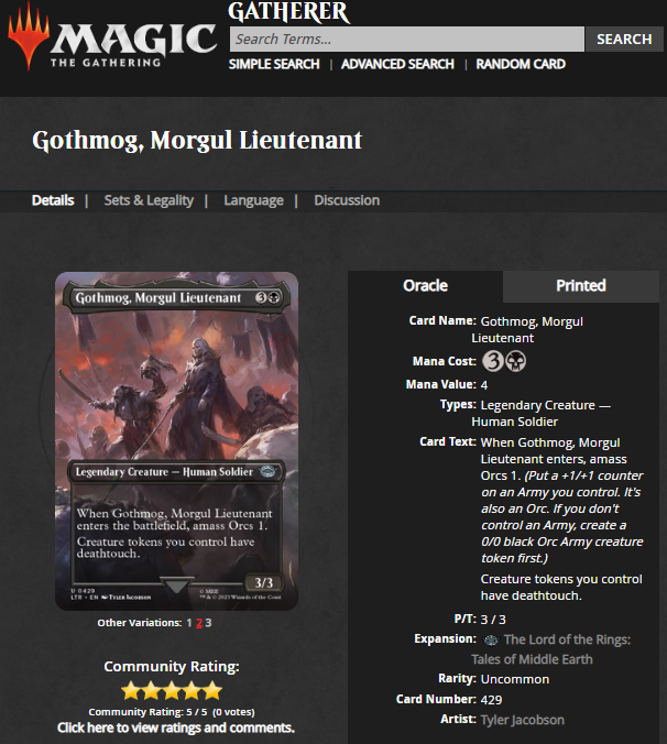 MTG Magic the Gathering LOTR Lord of Rings Foil Gothmog Morgul ...