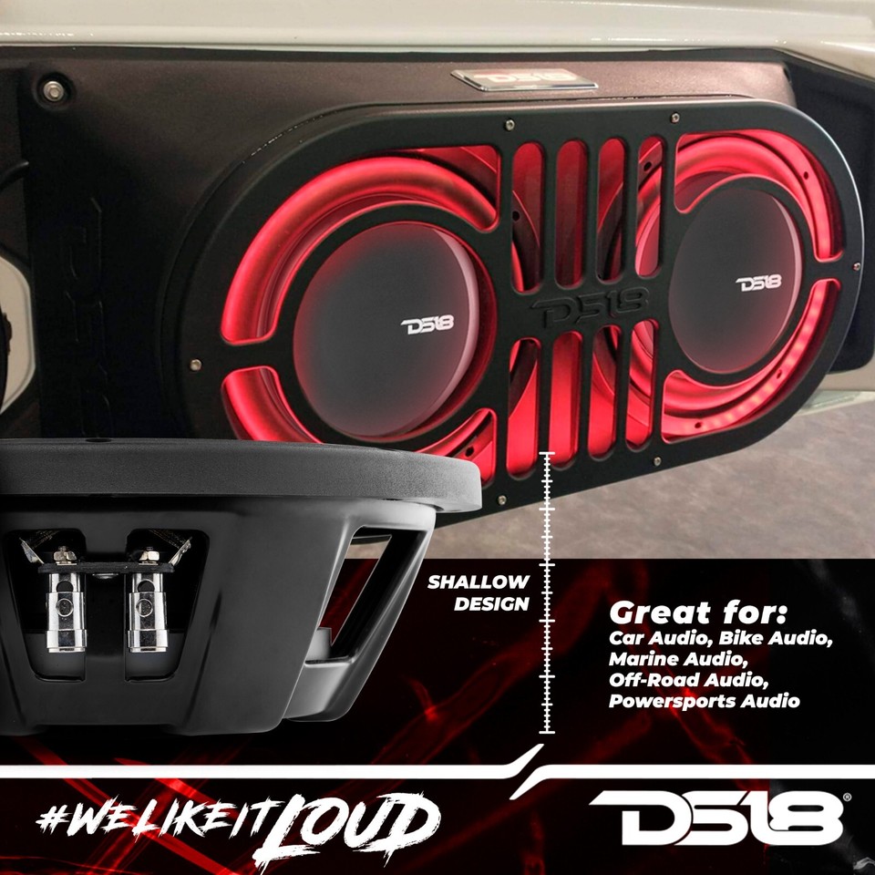 DS18 PSW10.4S 10" Shallow Car Subwoofer 1000 Watts 4 Ohms Water ...