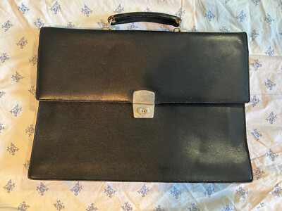 Vintage Barney’s New York Black Leather Briefcase Made In Italy Minty ...