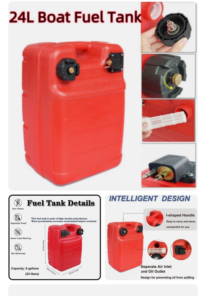 24L Portable Boat Fuel Tank 6 Gallon Marine Outboard Gas Tank with ...