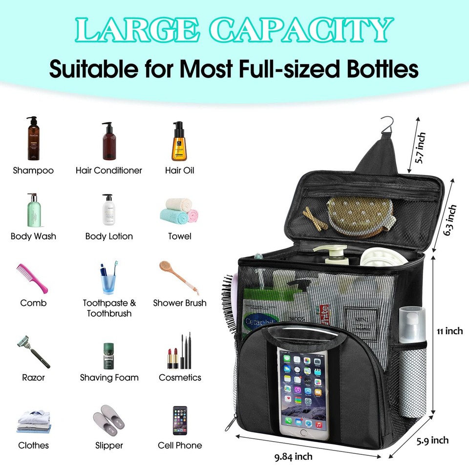 Mesh Shower Caddy Portable Dorm Tote Bag, Quick Dry Hanging Toiletry ...