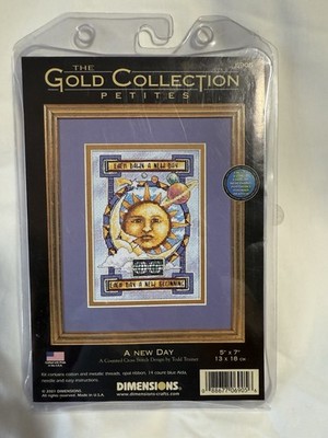 Vtg Dimensions Gold Collection Cross Stitch Kit "A New Day" Sun Moon ...