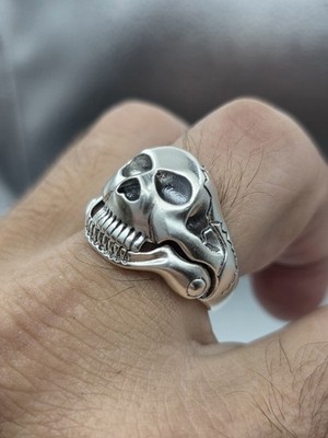 SKULL 925 STERLING SILVER MEN’S BIKER HANDMADE RING OPEN AND CLOSE JAW ...