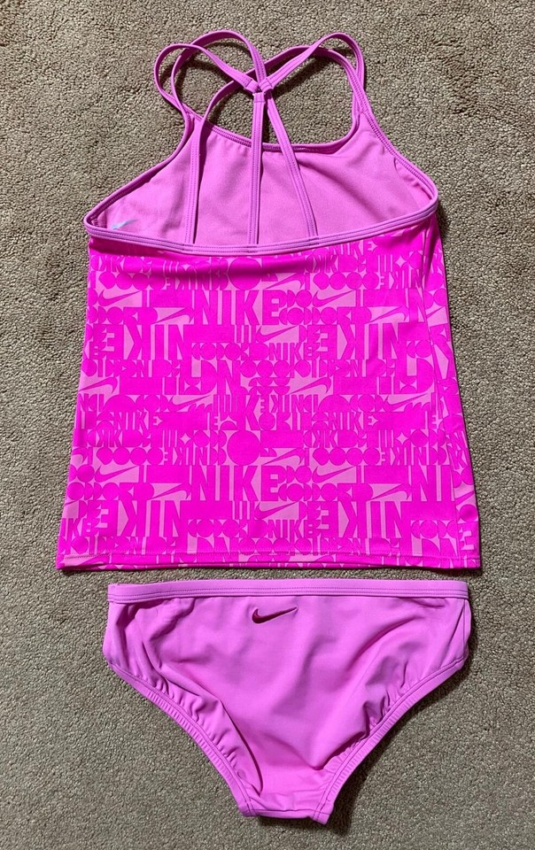 NWT Nike Swim Retro Flow Big Girls T-Back Tankini Set Pink & Blue Size ...