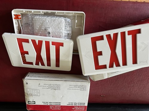 New 2 Lite Hubbell Led Light RED Exit Sign Emergency Lights Pra ...