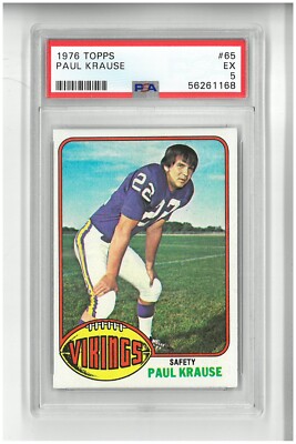 1976 Topps Paul Krause PSA 5 EX card #65 Minnesota Vikings NFL Iowa ...
