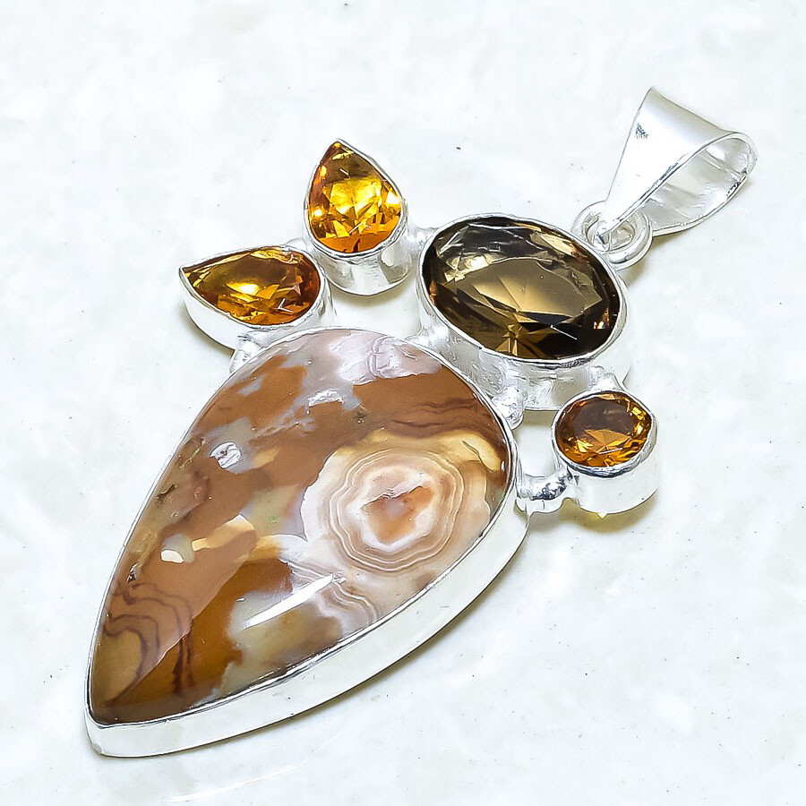 Ozean Welle Jaspis, Citrin Edelstein Ethnisch Silber Schmuck Anhänger 2 ...