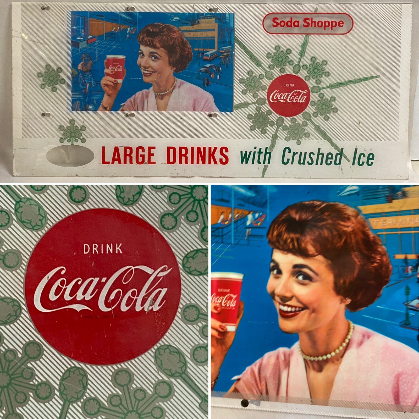 Unusual 1950s Coca-Cola Reverse on Lucite Sign lovely lady holding cup ...