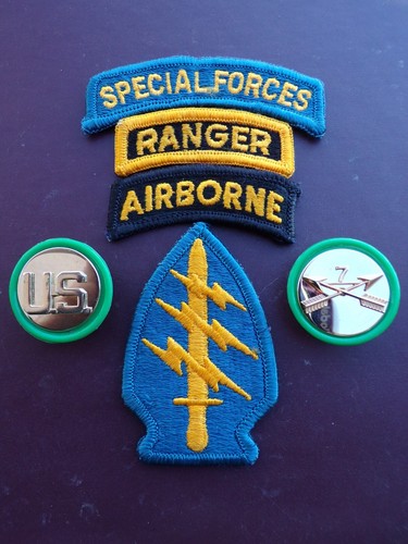 Special Forces Airborne Ranger Patch Tab 7th SF Collar Brass Pin Green ...