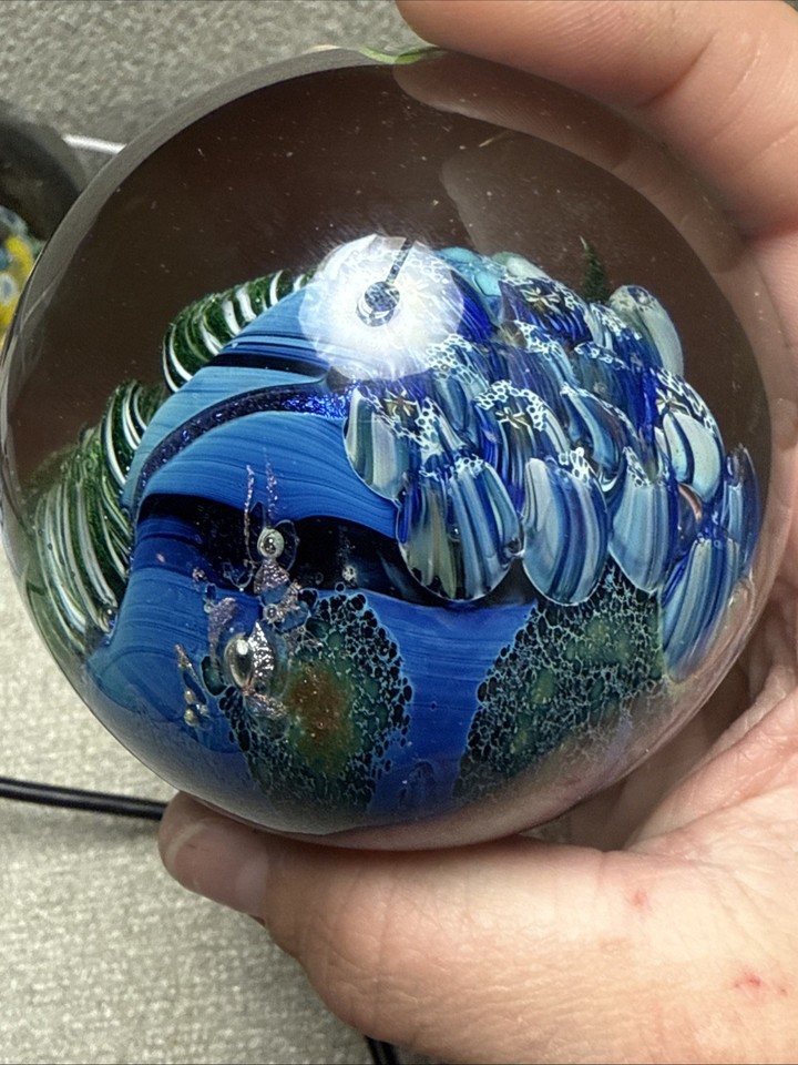 Josh Simpson Signed 2003 Inhabited Planet Art Glass Paperweight Orb ...