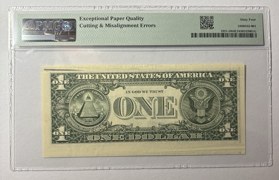 Series 1995 $1 U.S. FRN Error Note Cutting and Misalignment Errors PMG 64 EPQ | eBay