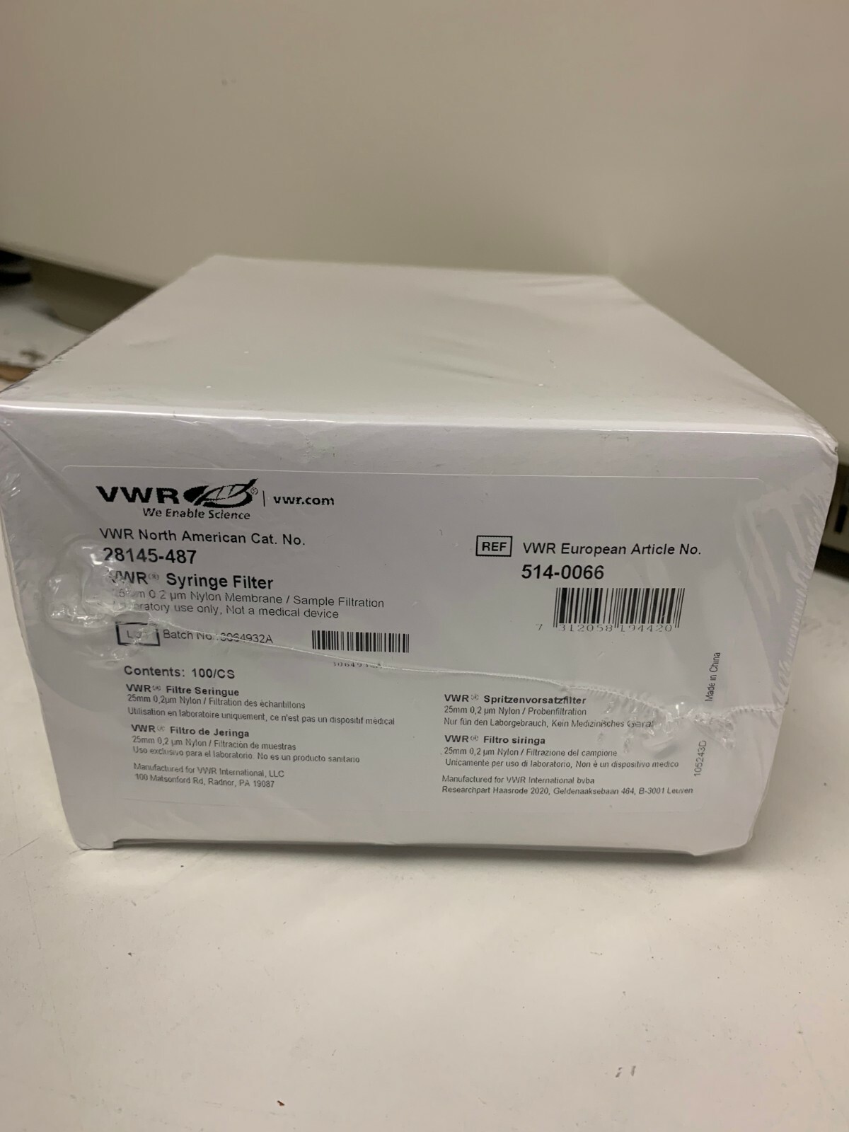 VWR syringe filter, Nylon membrane, 25mm, 0.2um, 100/pk, PN 28145-487 ...