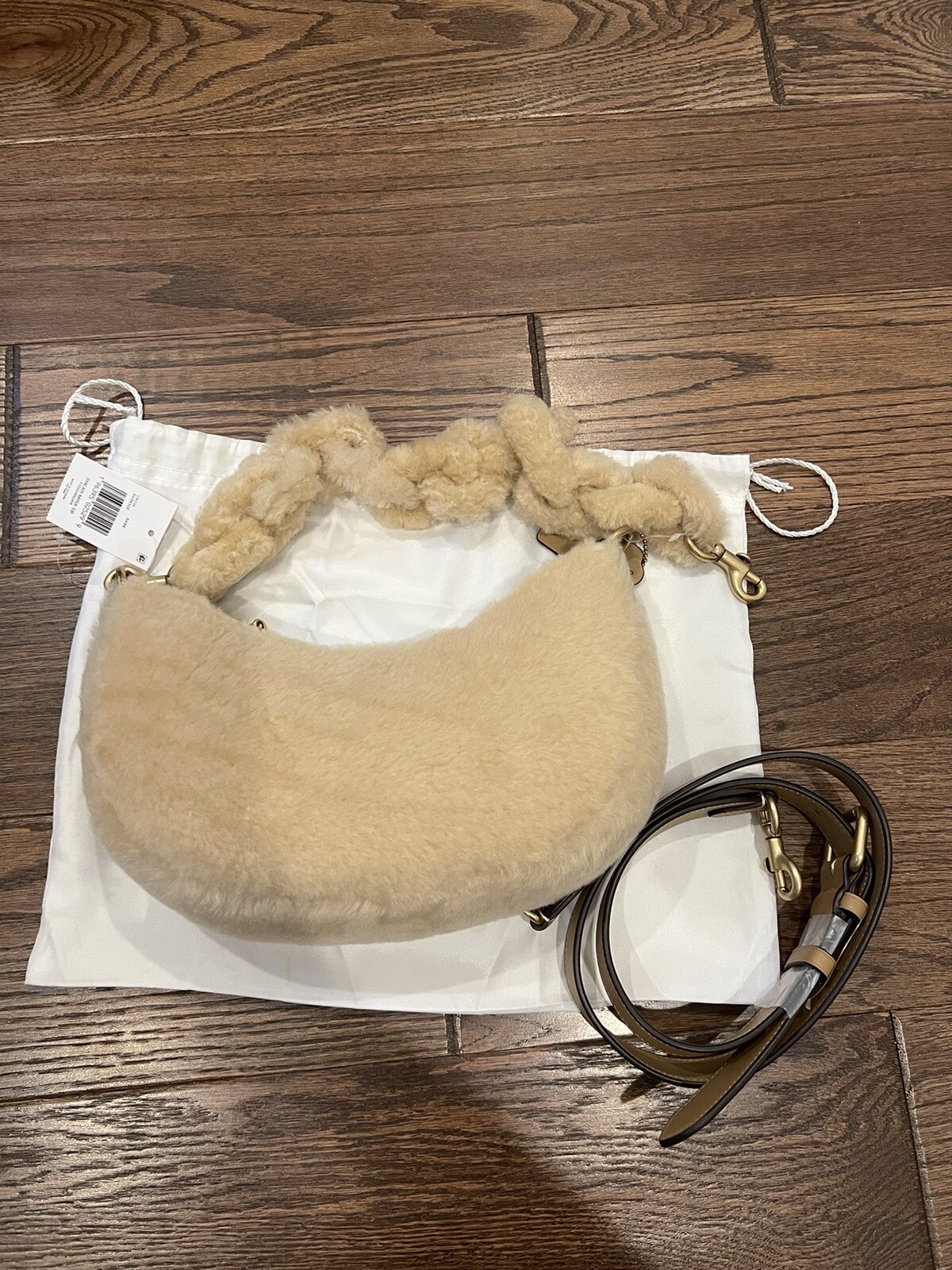 Coach Mira Shearling Crescent Shoulder Bag Beige | eBay