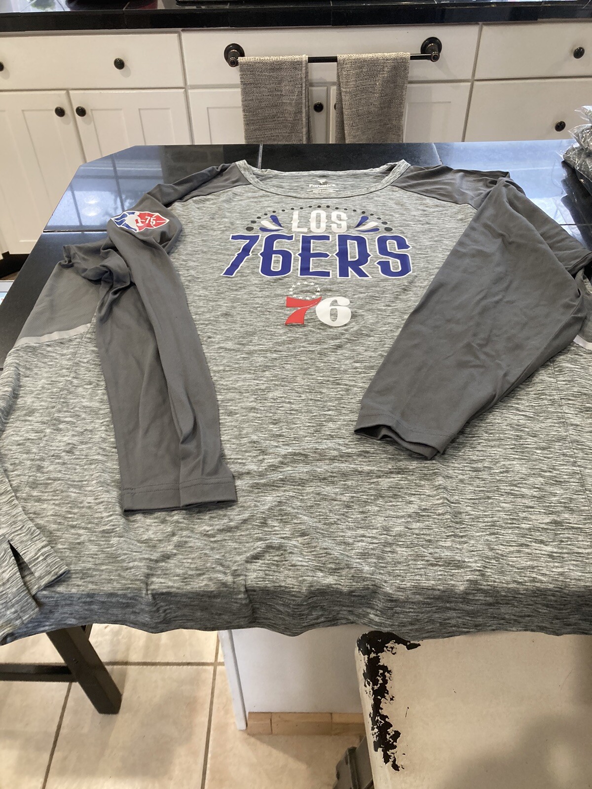 MENS NBA FANATICS PHILADELPHIA 76ERS LOS SIXERS LONG SLEEVE SHIRT GRAY ...