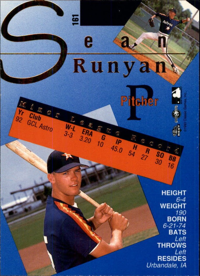 1993 Classic/Best Gold #161 Sean Runyan | eBay