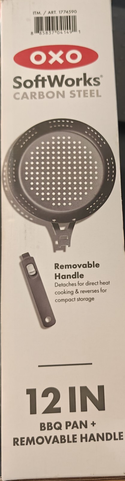 OXO 12 in pre seasoned Carbon steel BBQ pan removable handle non stick ...