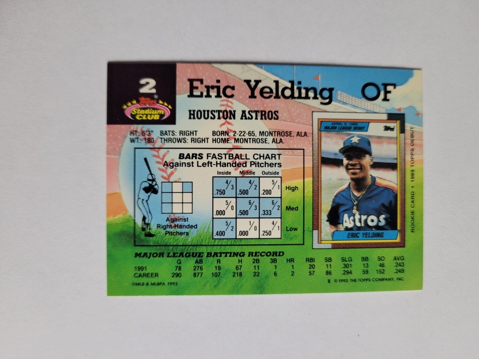 1992 Topps Stadium Club Baseball #2 Eric Yelding | eBay