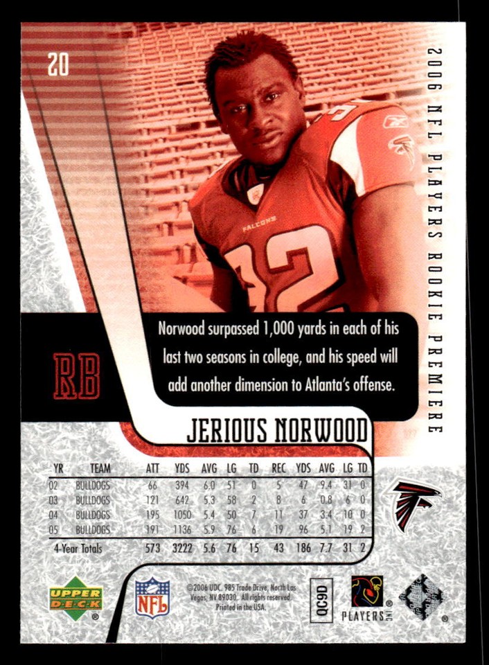 Jerious Norwood Atlanta Falcons 2006 Upper Deck Rookie Premiere #20 | eBay