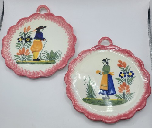 Set Of 2 Henriot Quimper Handpainted Ceramic Miniature Plate Wall ...