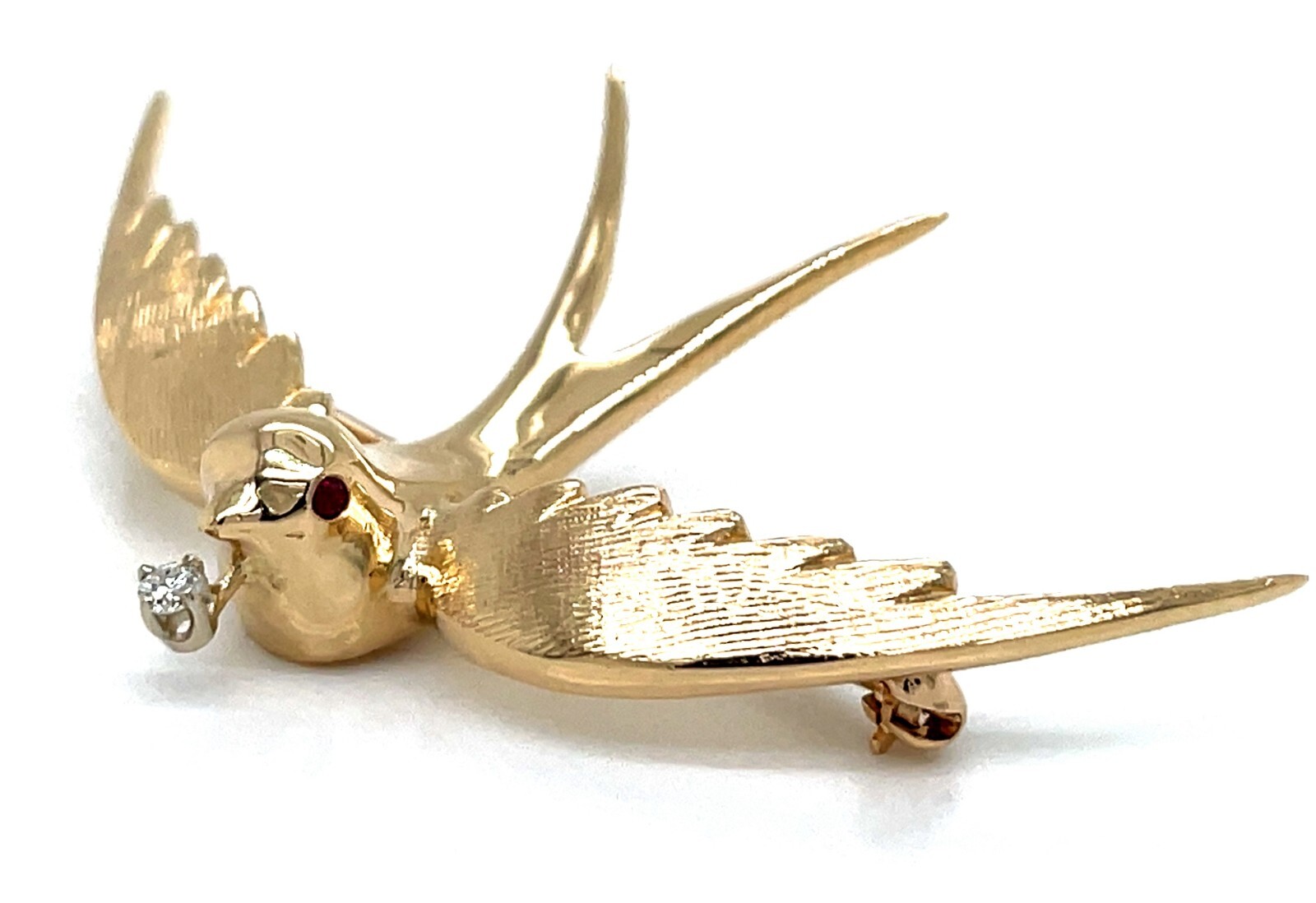Flying Swallowtail Bird Pin Brooch 14k Yellow Gold Ruby Diamond F VS2 ...